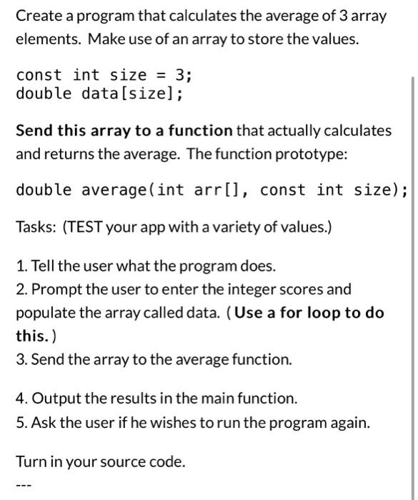 Solved Create a program that calculates the average of 3 | Chegg.com