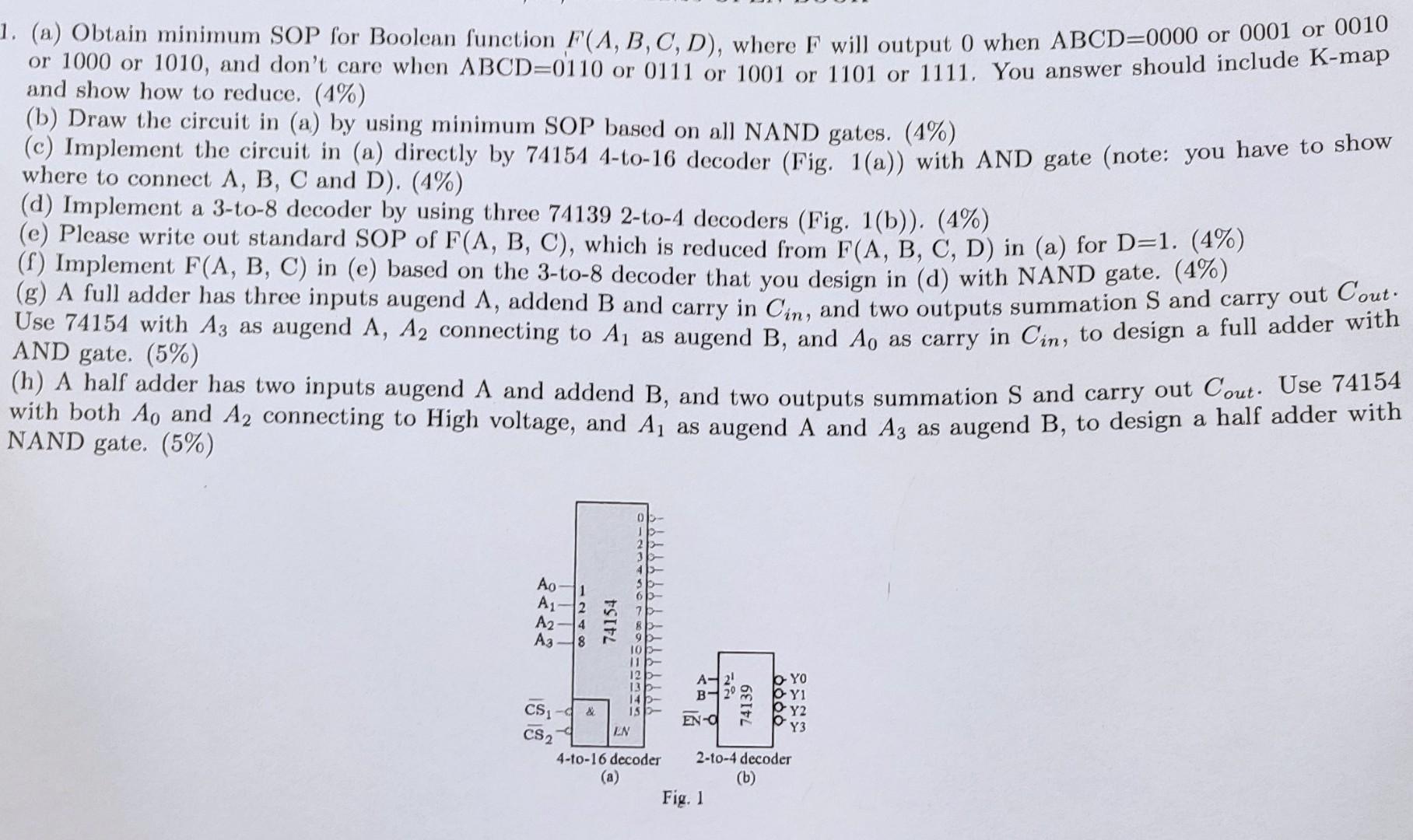 Solved A Obtain Minimum Sop For Boolean Function 