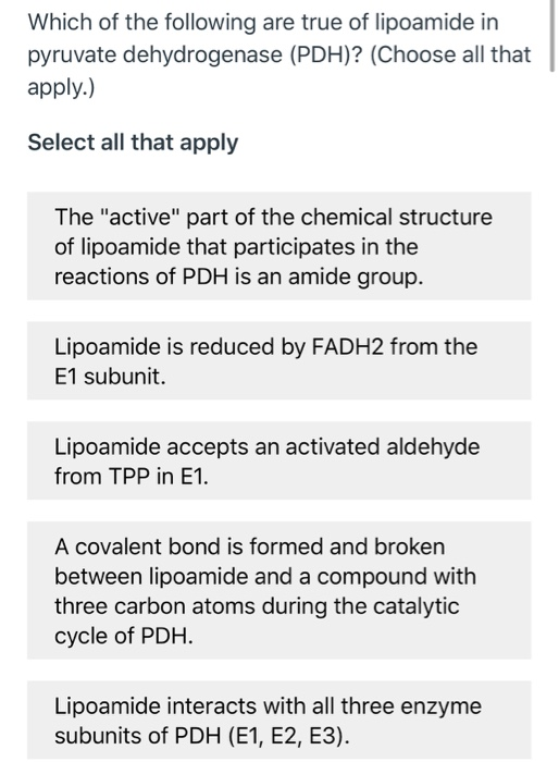 Solved Which of the following are true of lipoamide in | Chegg.com
