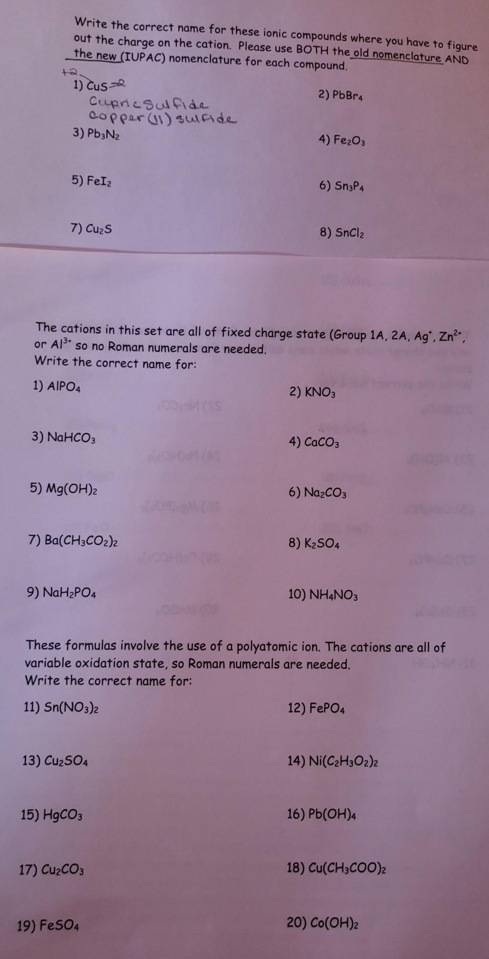 Solved Write the correct name for these ionic compounds | Chegg.com