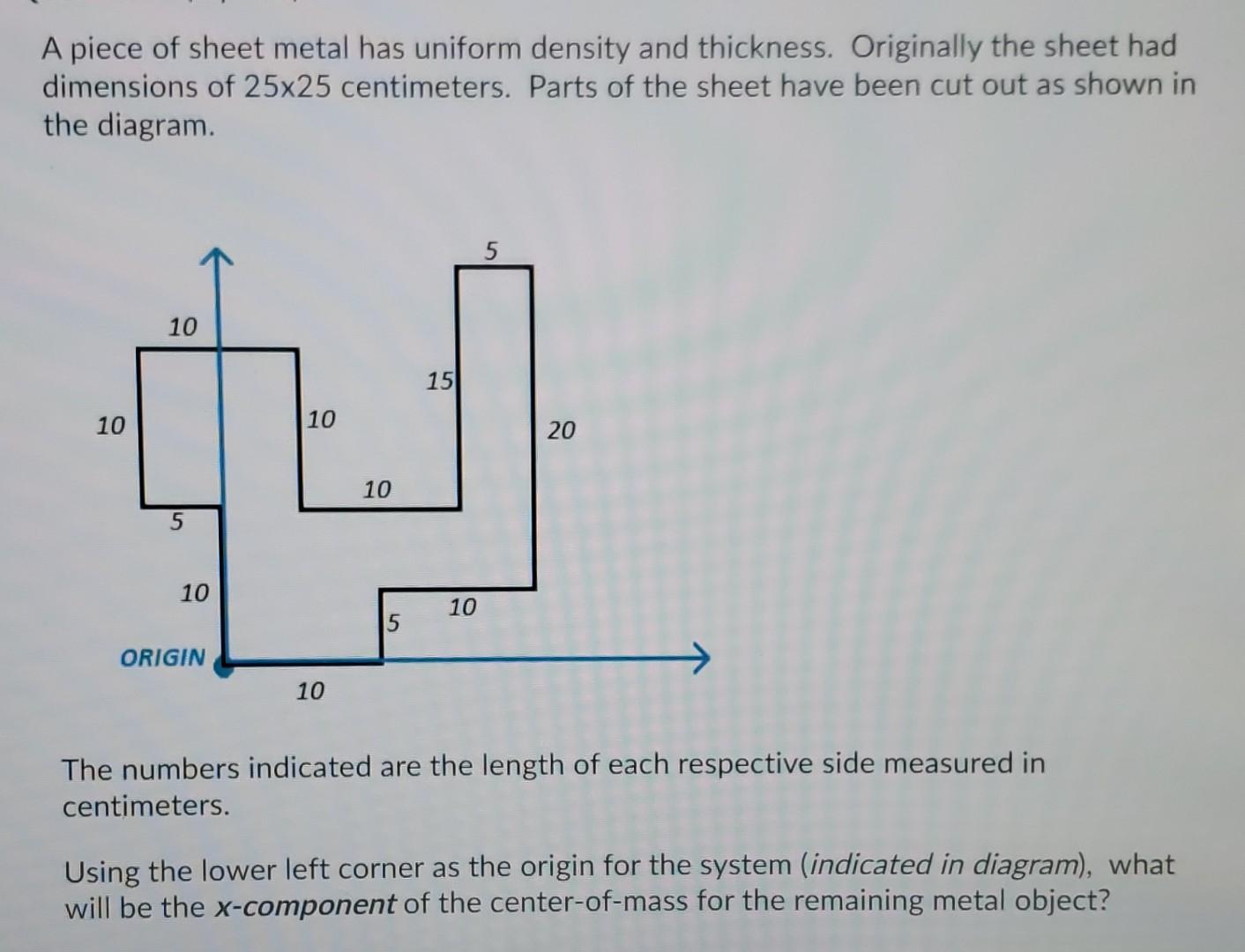 Solved A piece of sheet metal has uniform density and | Chegg.com