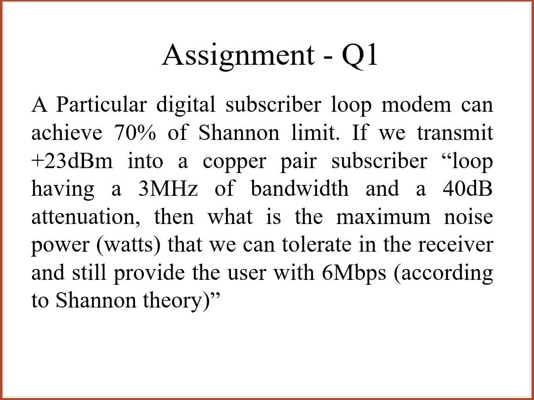 Solved Assignment - Q1 A Particular digital subscriber loop | Chegg.com