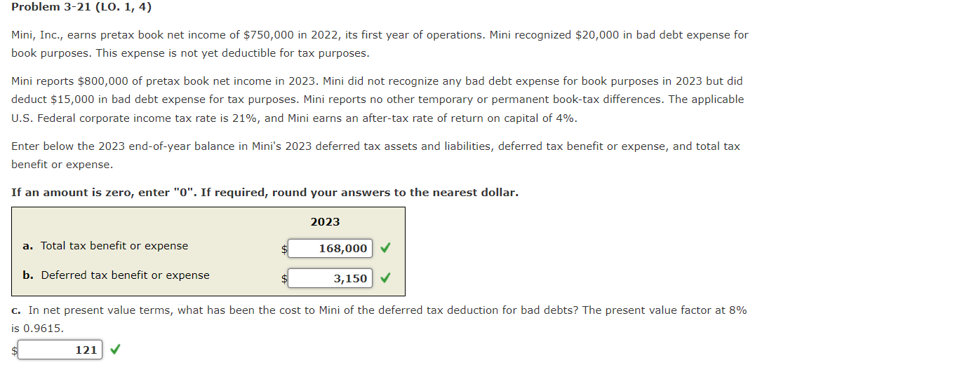 Solved Problem 3-21 (L0. 1, 4)Mini, Inc., earns pretax book | Chegg.com