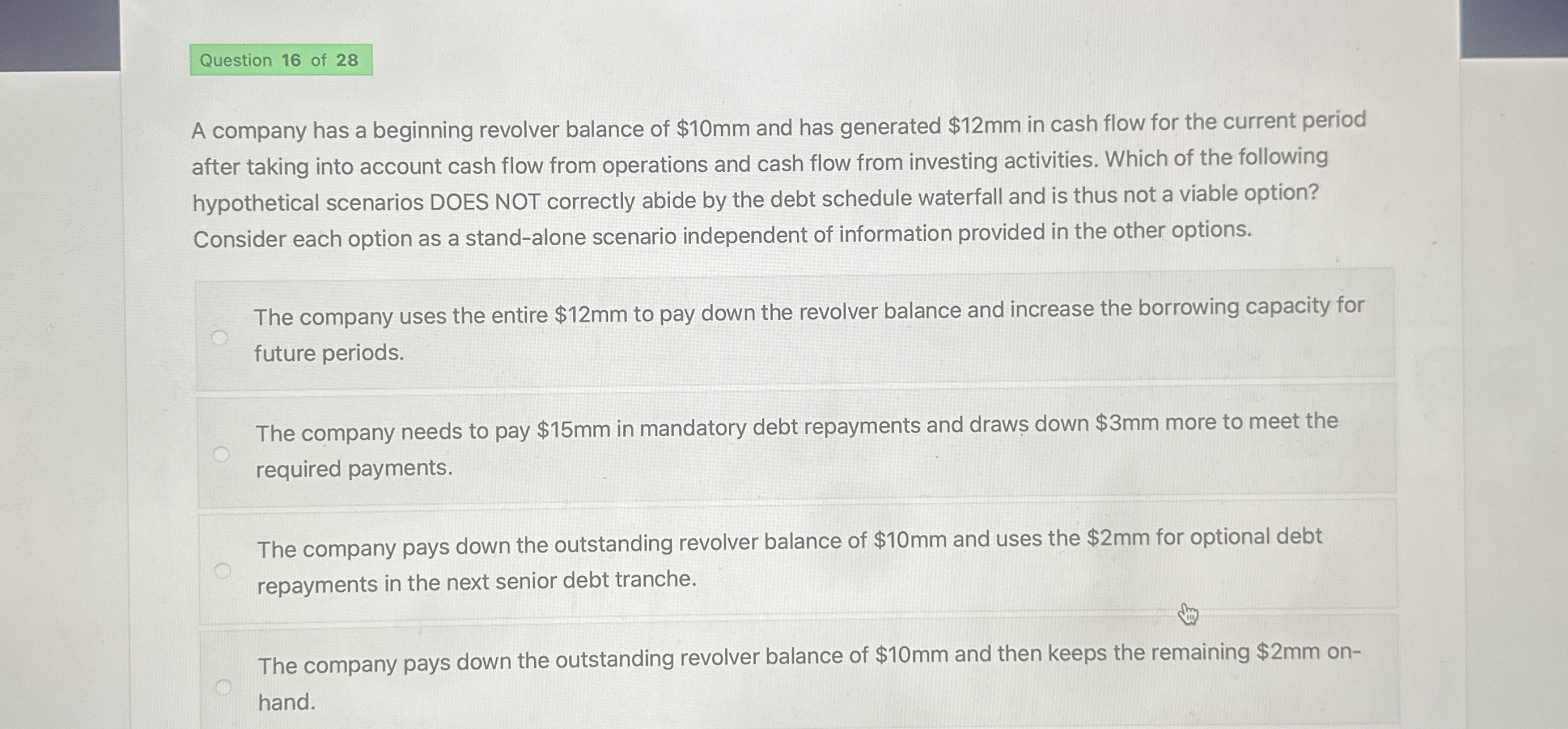 Solved Question 16 ﻿of 28A company has a beginning revolver | Chegg.com