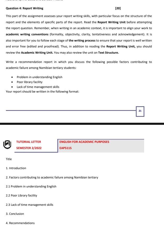 Question 4: Report Writing [20] This part of the | Chegg.com
