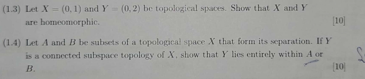 Solved (1.3) ﻿Let x=(0,1) ﻿and Y=(0,2) ﻿be topological | Chegg.com