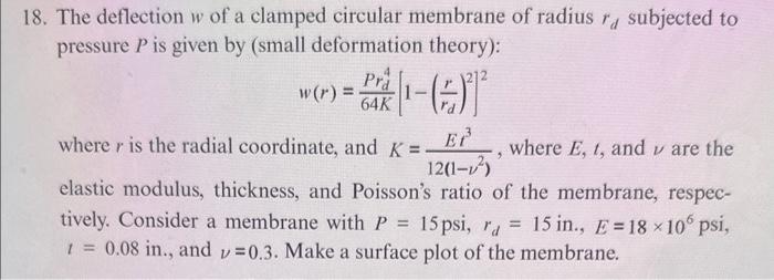 Solved 18. The deflection w of a clamped circular membrane | Chegg.com