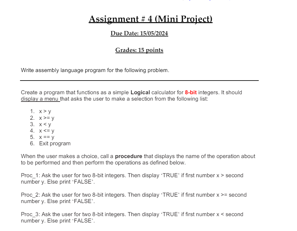 Solved Proc_3: Ask the user for two 8-bit integers. Then | Chegg.com