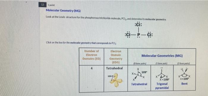 Solved 13 1point Molecular Geometry (MG) Look at the Lewis | Chegg.com