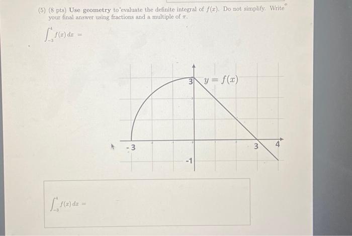 Solved (5) (8 pts) Use geometry to evaluate the definite | Chegg.com