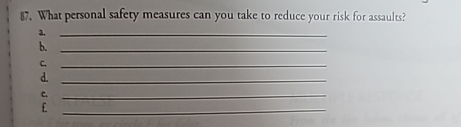 Solved What personal safety measures can you take to reduce | Chegg.com
