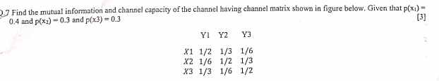 Solved 27 ﻿Find the mutual information and channel capacity | Chegg.com