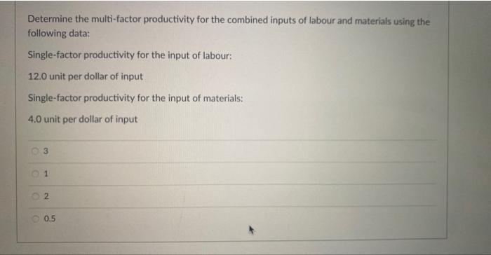 Solved Determine the multi-factor productivity for the | Chegg.com