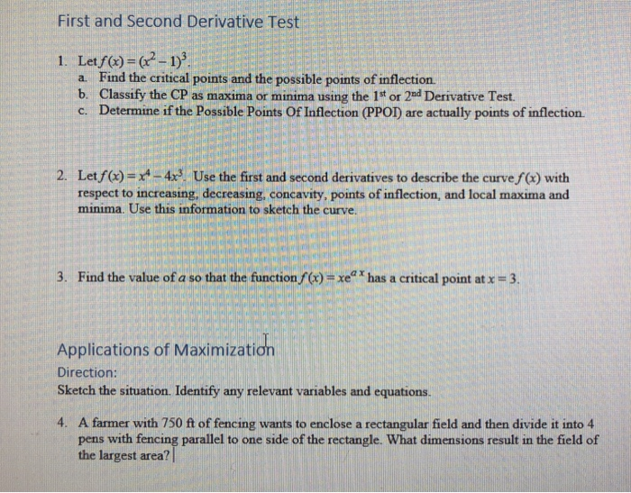 Solved First and Second Derivative Test 1. Let f (x) = (x2 - | Chegg.com