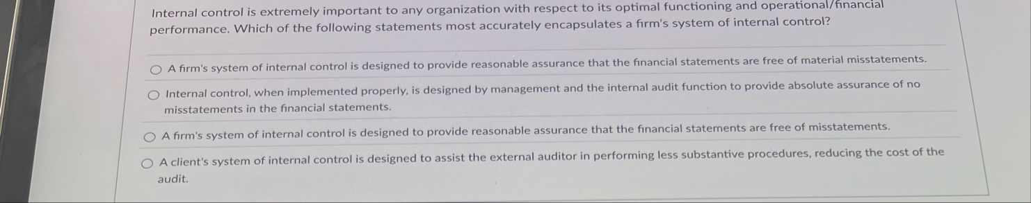 Solved Internal control is extremely important to any | Chegg.com
