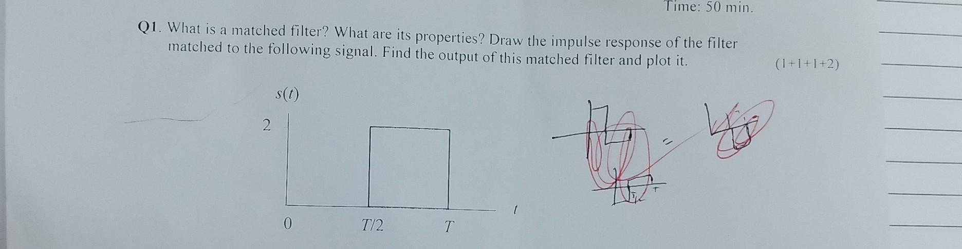 what is matched filter? what are its properties? draw | Chegg.com