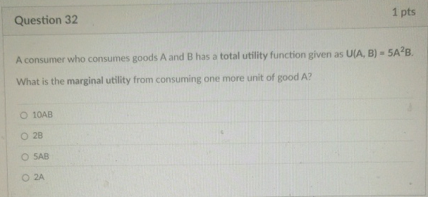 Solved Question 321 ﻿ptsA consumer who consumes goods A and | Chegg.com