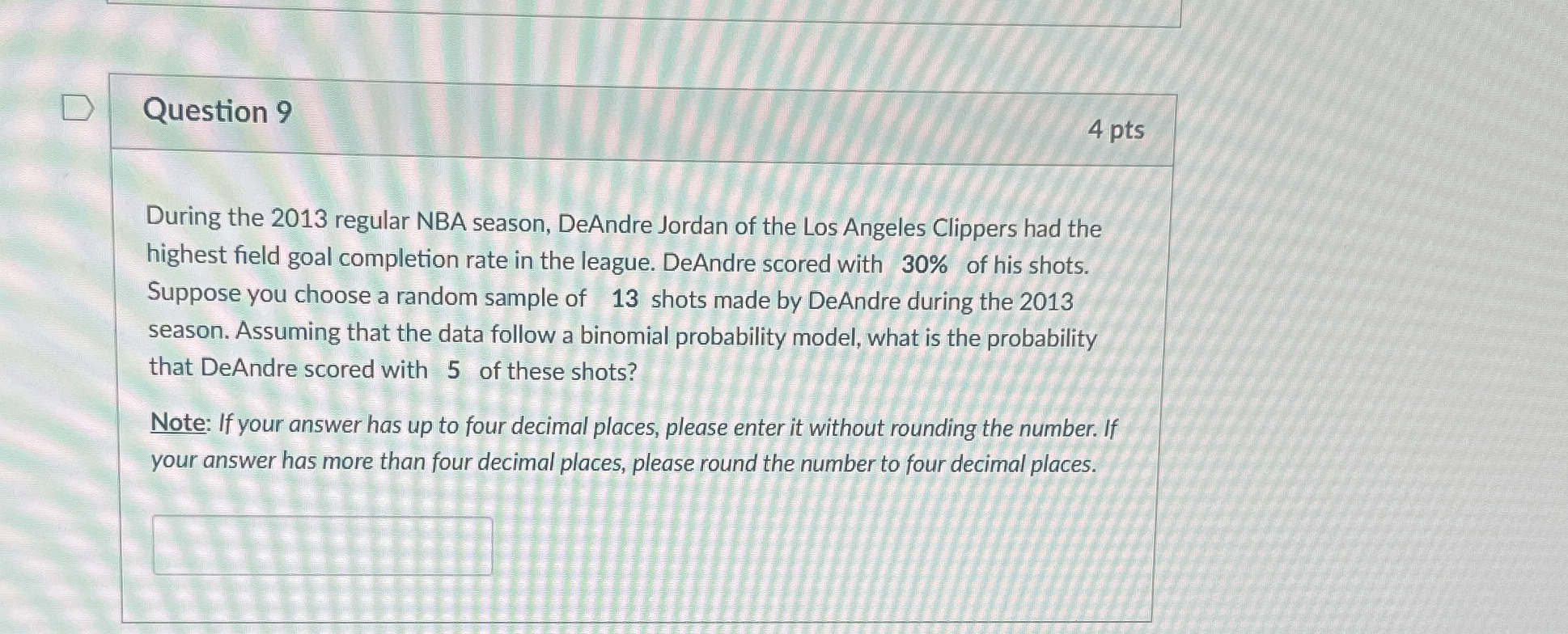 Solved Question 94 ﻿ptsDuring the 2013 ﻿regular NBA season, | Chegg.com