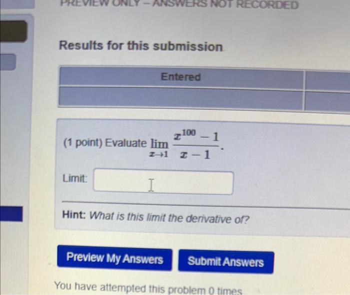 Solved Results for this submission. (1 point) Evaluate | Chegg.com