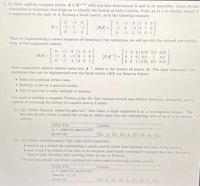 Solved 1. In linear algebra, a square matrix A∈Rm×m with | Chegg.com