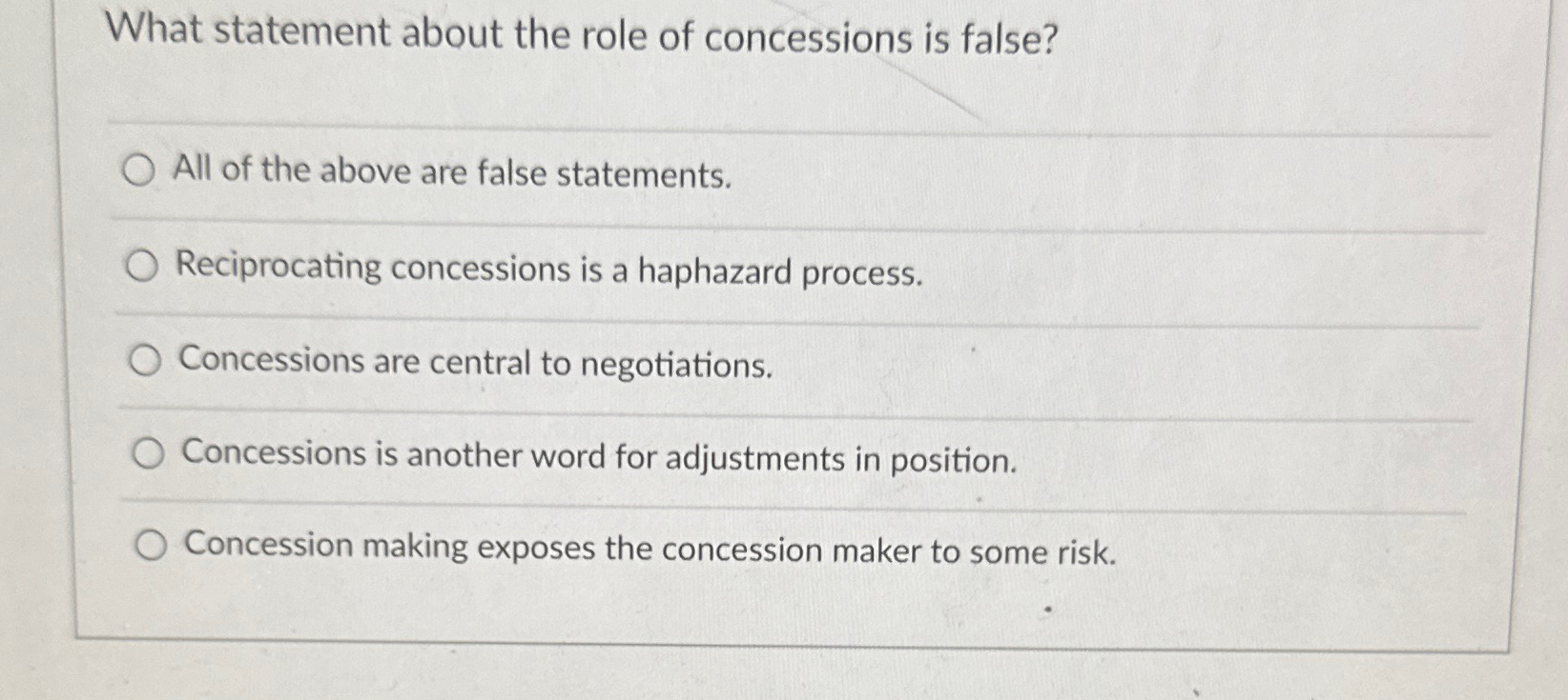 Solved What statement about the role of concessions is | Chegg.com