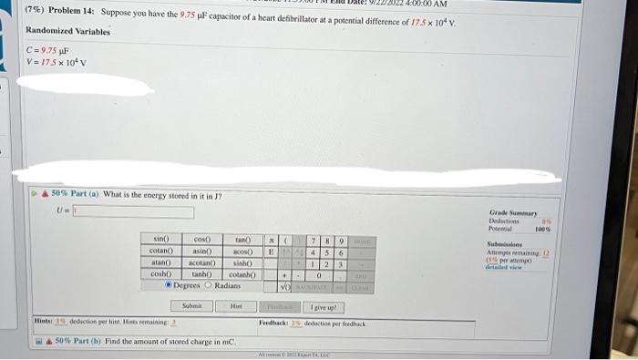 Solved (75) Problem 14: Suppose you have the 9.75μF | Chegg.com