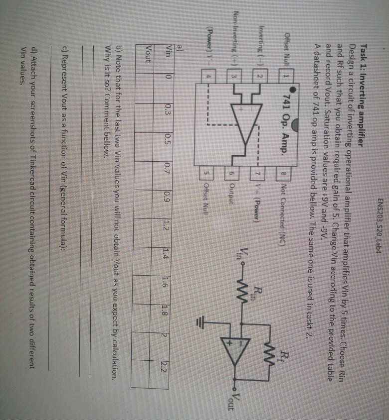 Solved ENS203_S20_Lab4 Task 1: Inverting amplifier Design a | Chegg.com