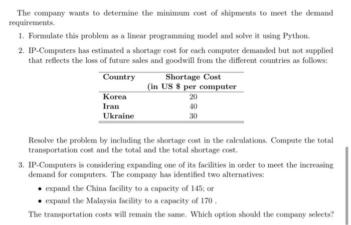 Solved IP-Computers assembles computers in three countries | Chegg.com