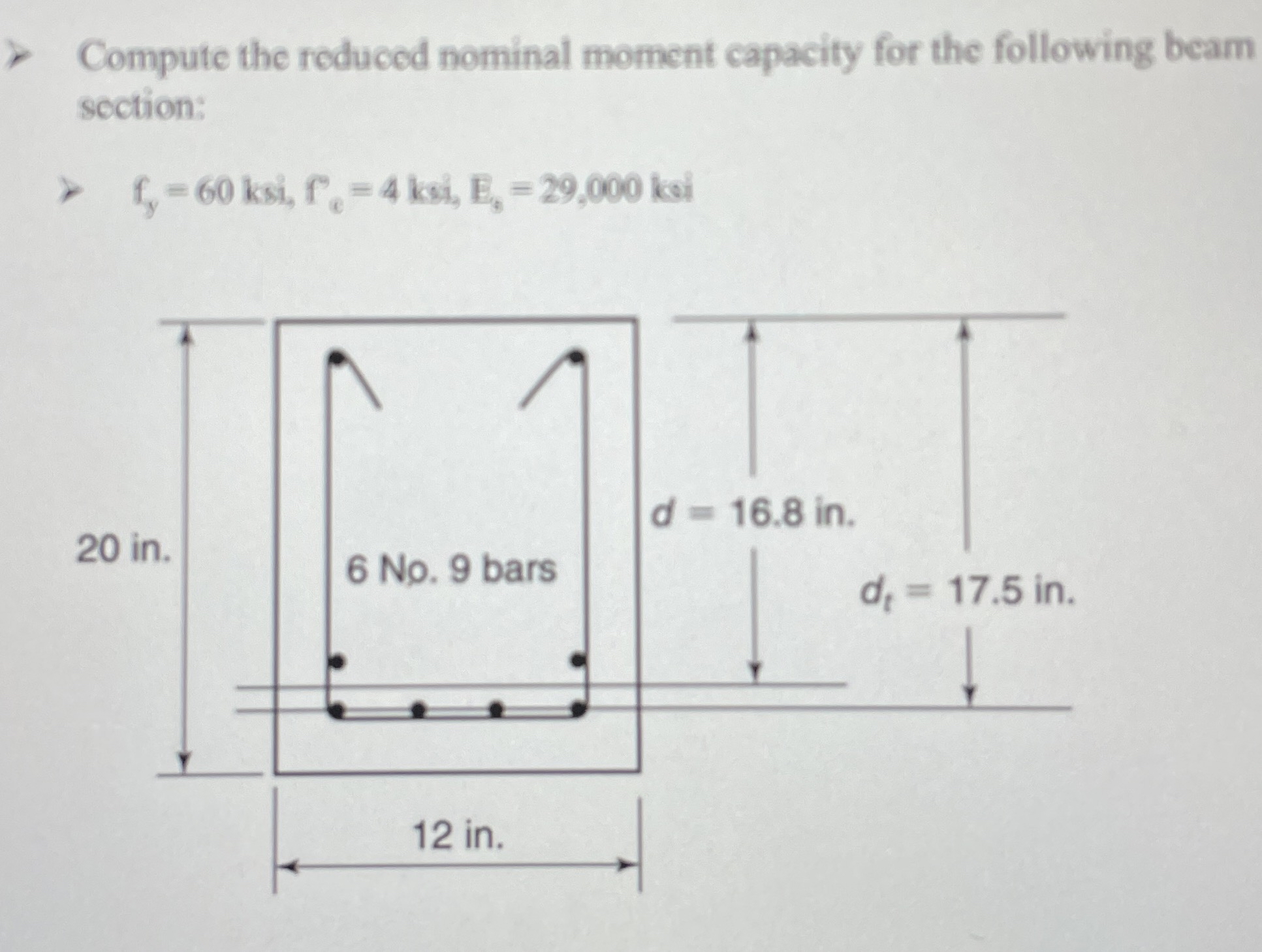 Solved Compute the reduced nominal moment capacity for the | Chegg.com