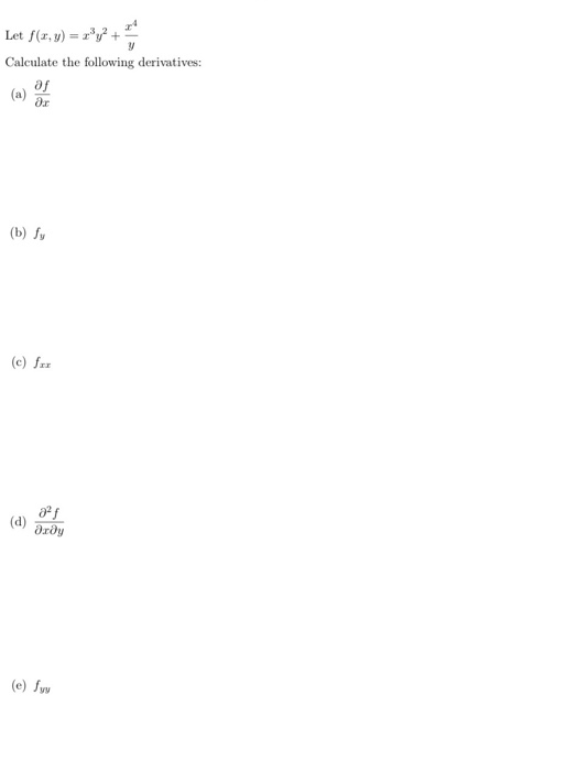 Solved Let (1, y) = x3y2 y+ Calculate the following | Chegg.com