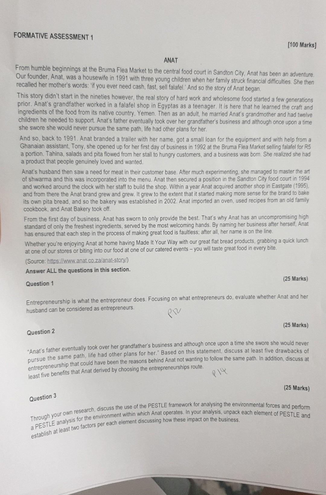 Solved [100 Marks] ANAT From humble beginnings at the Bruma | Chegg.com