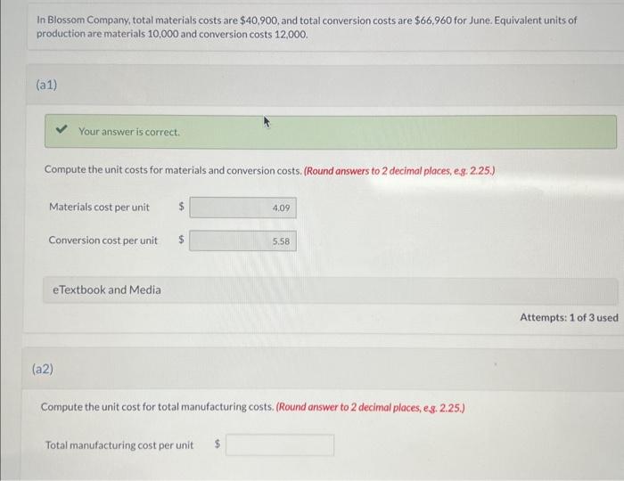 Solved In Blossom Company, total materials costs are | Chegg.com
