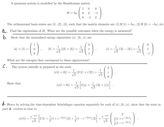 Solved A quantum system is modelled by the Hamiltonian | Chegg.com