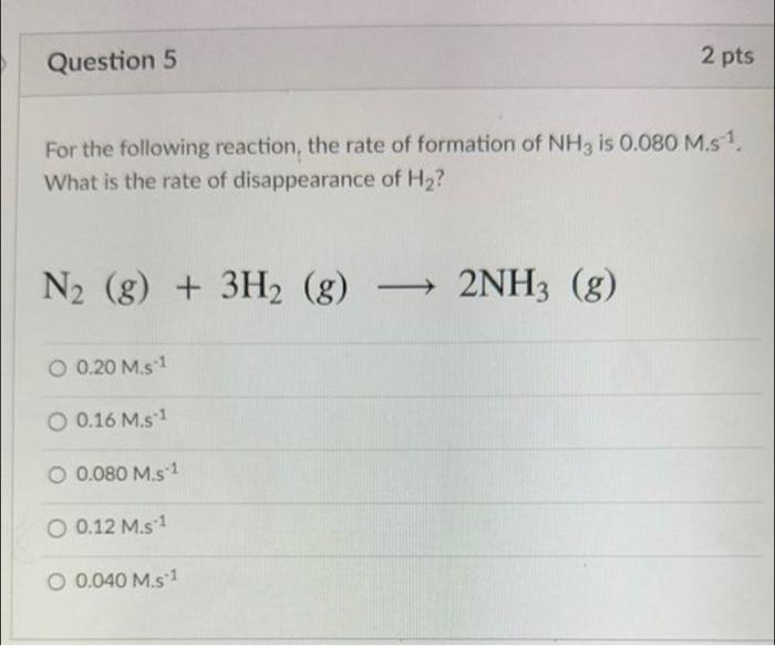 Solved For the following reaction, the rate of formation of | Chegg.com