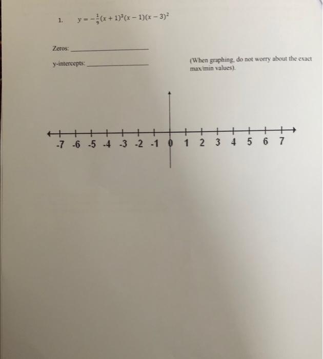 Solved 1. y=−91(x+1)3(x−1)(x−3)2 Zeros: y-intercepts: (When | Chegg.com