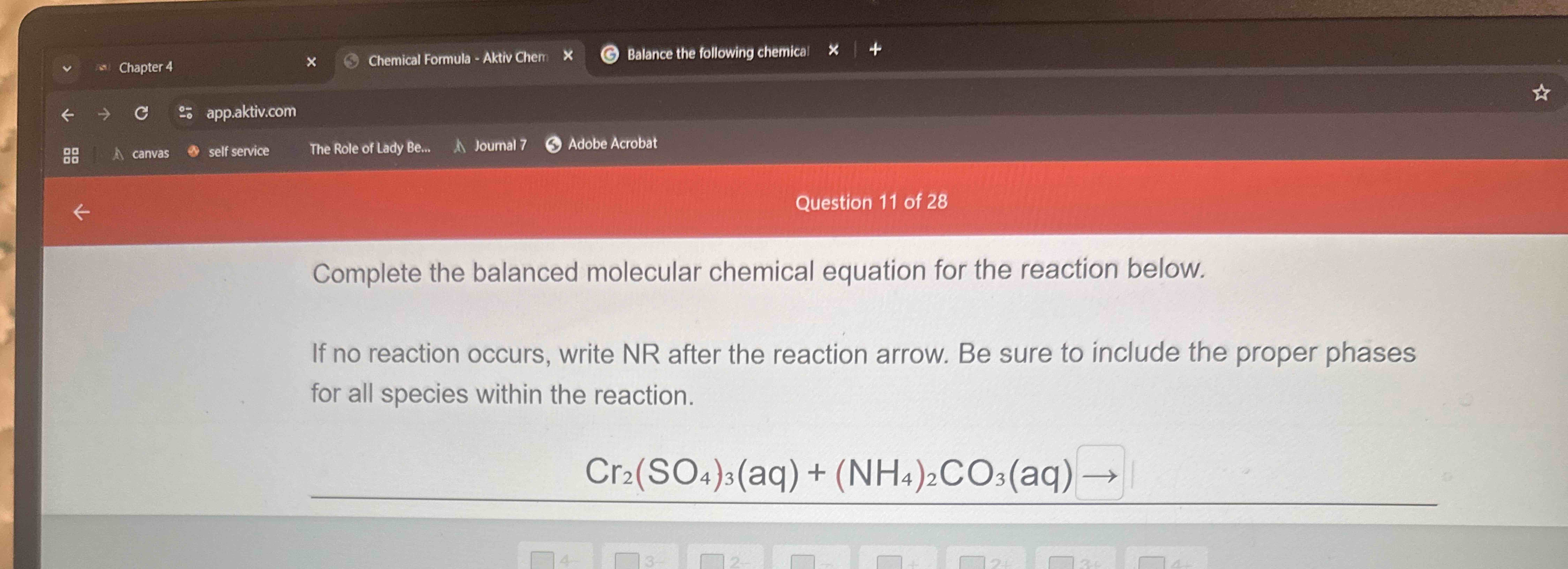 Complete the balanced molecular chemical equation for | Chegg.com