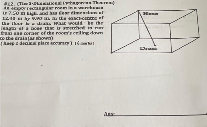Solved \#12. CThe 3-Dimensional Pythagorean Theore An empty | Chegg.com
