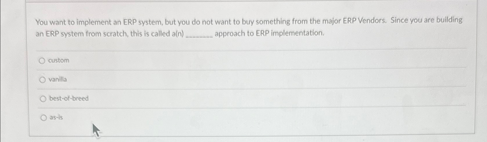 Solved You want to implement an ERP system, but you do not | Chegg.com