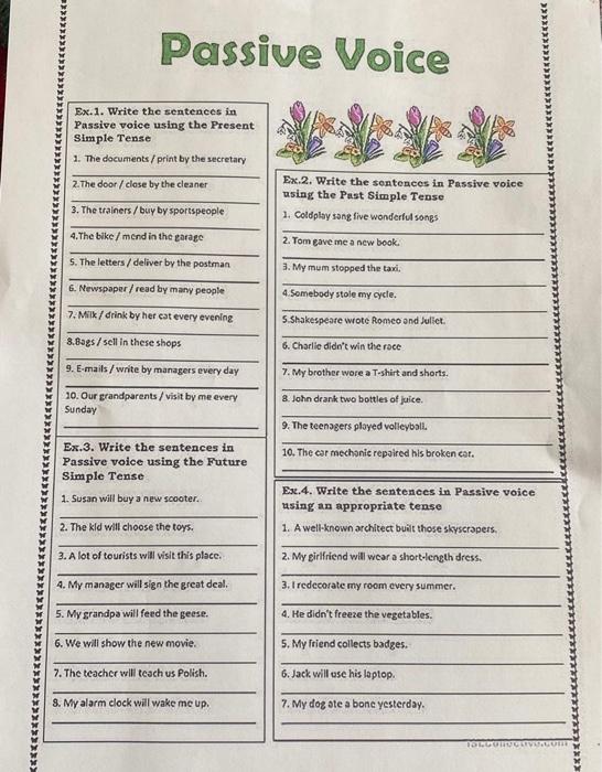 Passive Voice Ex.1. Write the sentences in Passive | Chegg.com