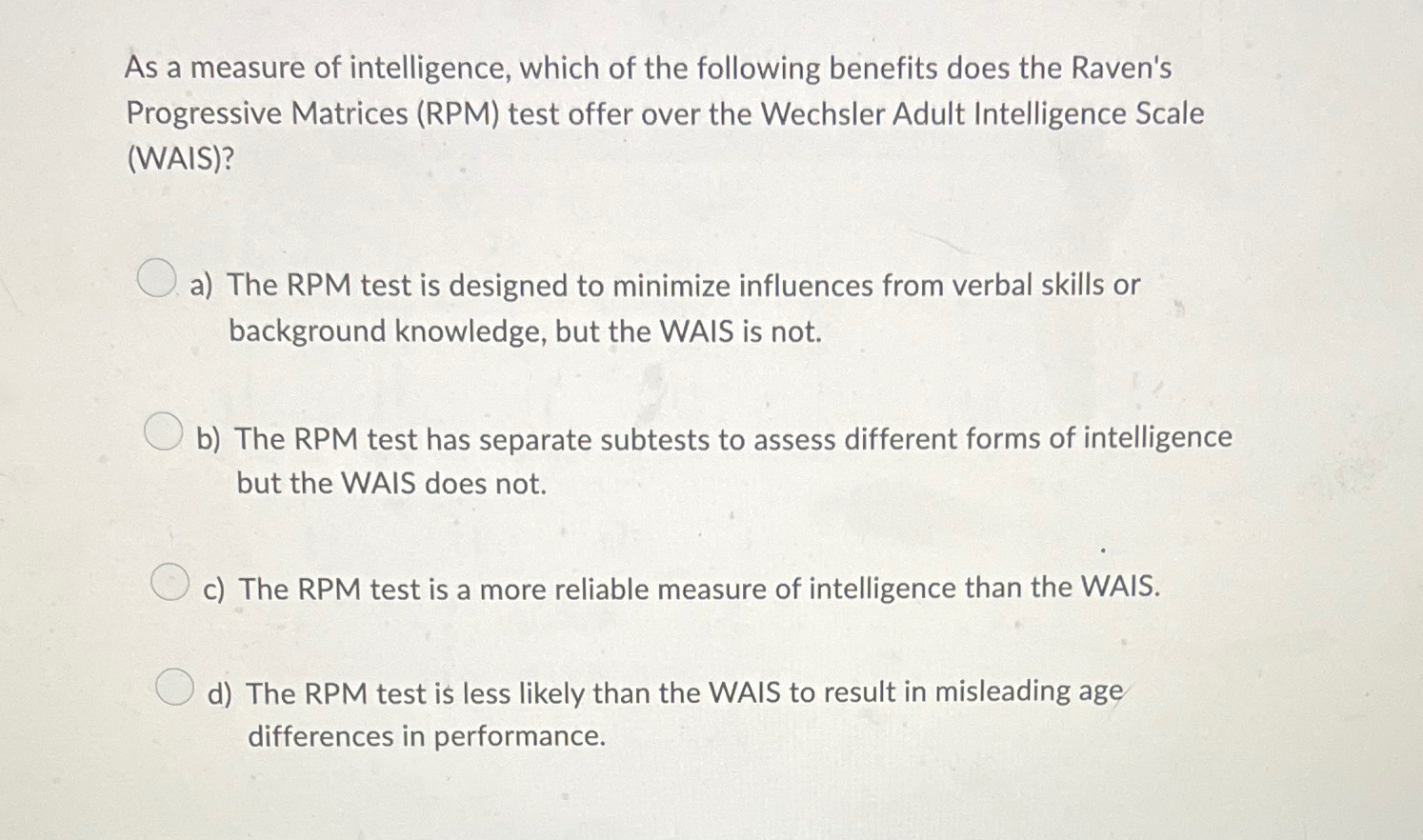 Solved As a measure of intelligence, which of the following | Chegg.com