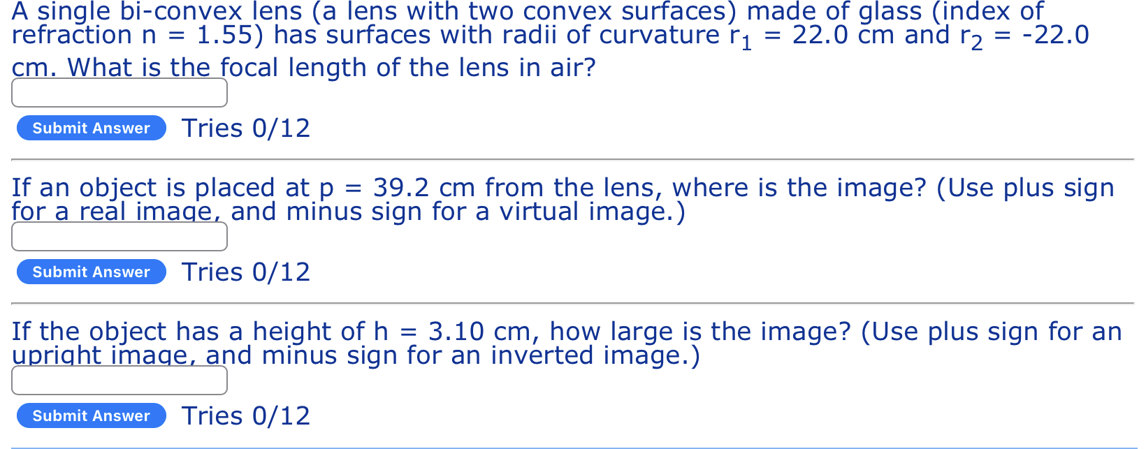 Solved A single bi-concave lens (a lens with two concave | Chegg.com