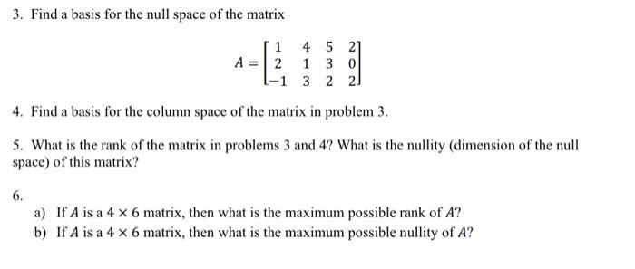 3. Find a basis for the null space of the matrix | Chegg.com