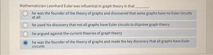 Solved Mathematician Leonhard Euler was influential in graph | Chegg.com
