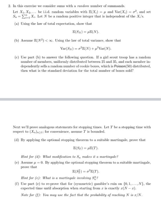 Solved 2. In this exercise we consider sums with a random | Chegg.com