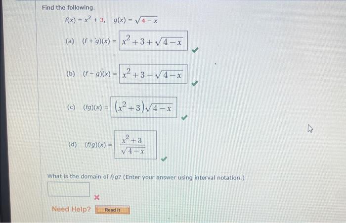 Solved f(x)=x2,g(x)=2x−3 (a) (f+g)(x)=x2+2x−3 (b) (f−g)(x)= | Chegg.com
