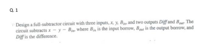 Solved Design a full-subtractor circuit with three inputs, | Chegg.com