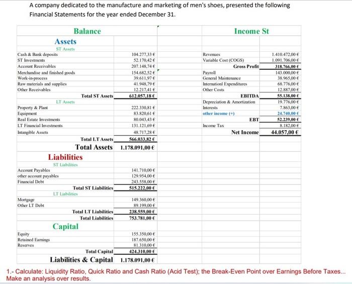 Solved 1 Calculate Liquidity Ratio Quick Ratio And Cash