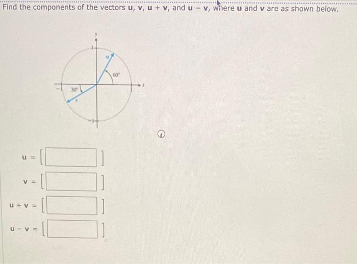 Solved Find the components of the vectors u,v,u+v, and u−v, | Chegg.com