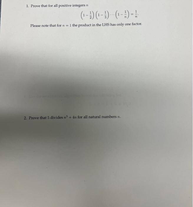 Solved 1. Prove that for all positive integers n | Chegg.com