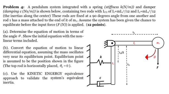Solved Problem 4: A pendulum system integrated with a spring | Chegg.com
